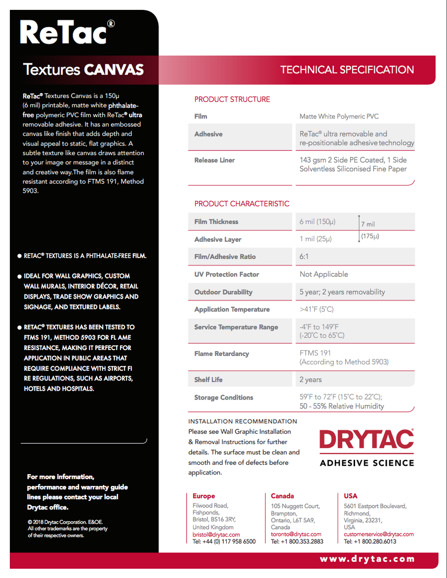 Drytac Retac Texture Vinyl for Wall, 6mil — Premier Colour