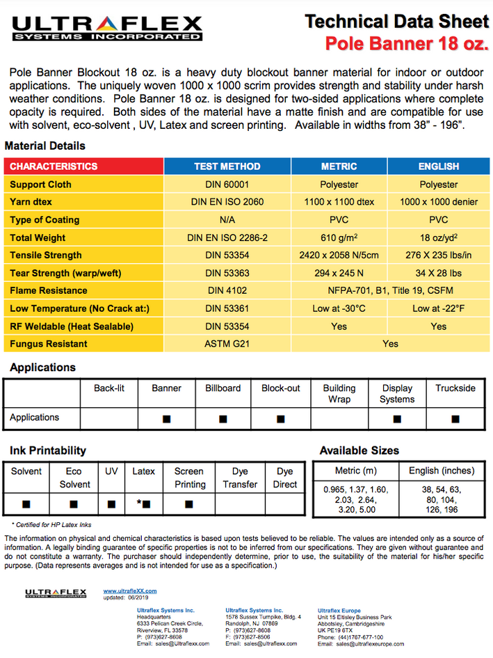 Ultraflex Pole Banner 18oz Blockout, Matte — Premier Colour